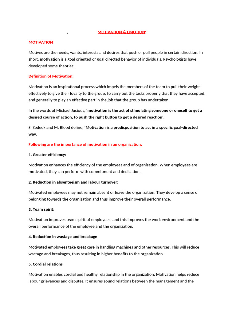 Psychology: MOTIVATION & EMOTION | PDF | Motivational | Motivation