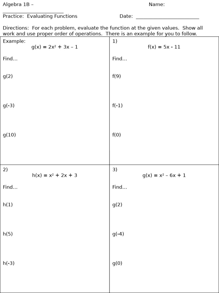 Evaluating Functions | PDF | Mathematics | Algebra