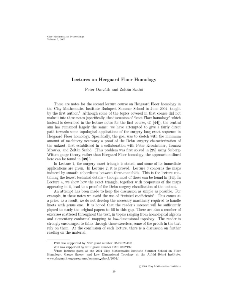 Lectures On Heegaard Floer Homology | PDF | Vertex (Graph Theory) | Algebra