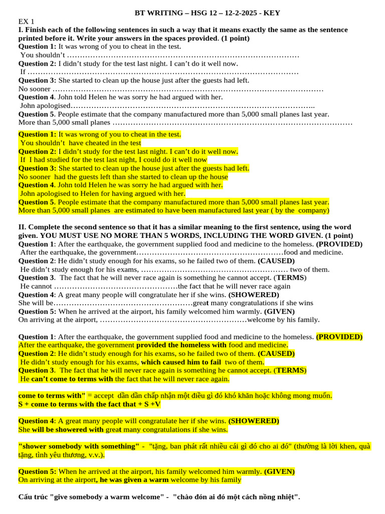 BT Writing HSG 12 - 12-2-2025 - Key | PDF