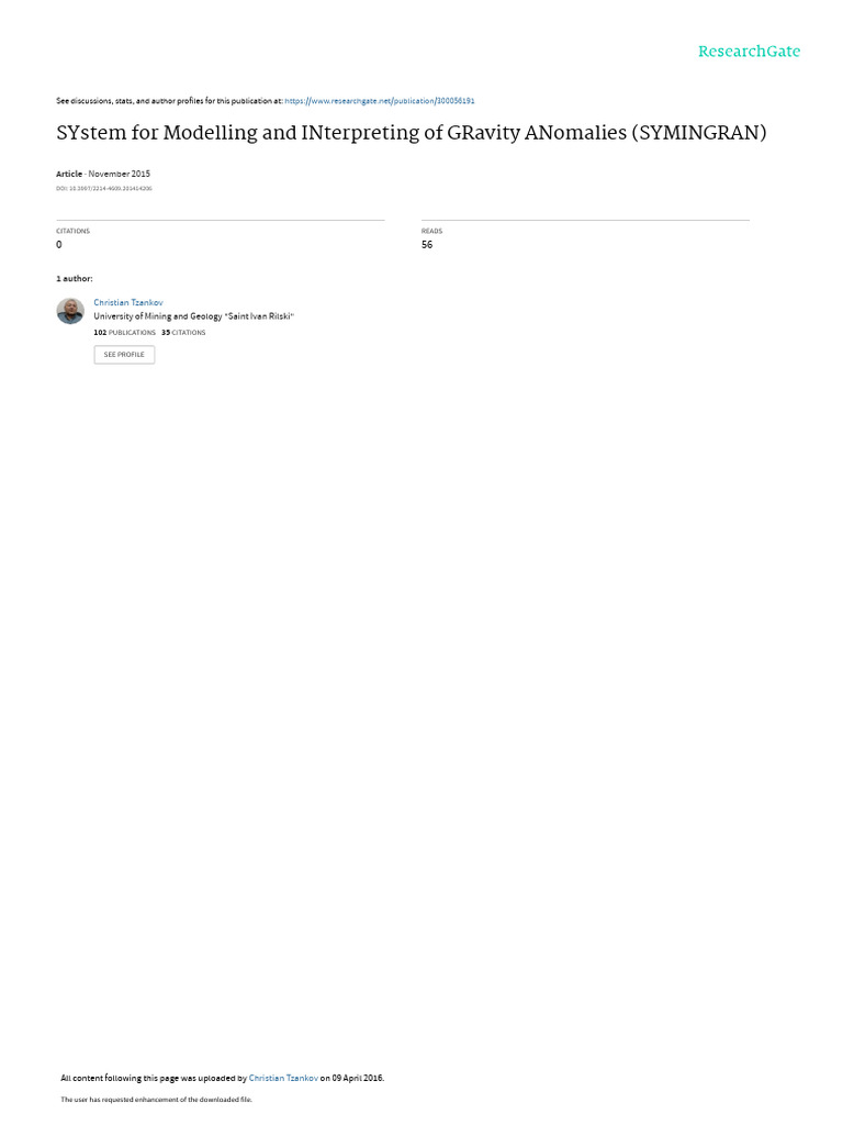 SYstem For Modelling and INterpreting of GRavityANomalies (SYMINGRAN) | PDF | Graphical User ...