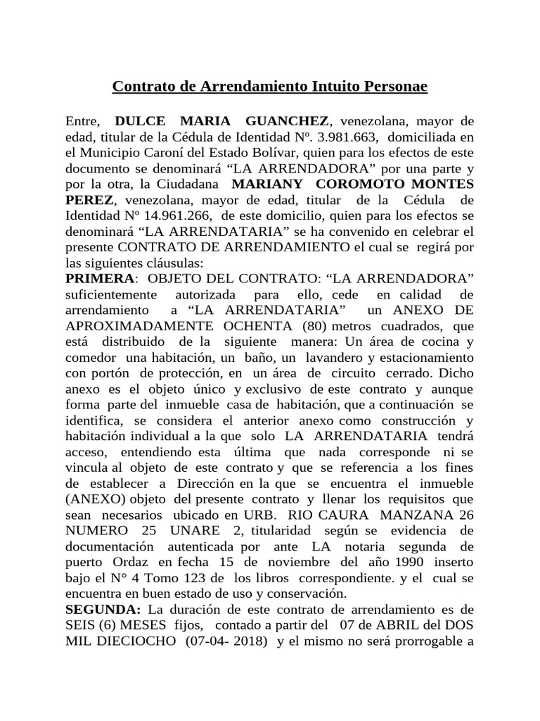Arrendamiento hermana de DULCE MARIA GUANCHEZ | PDF | Daños y ...
