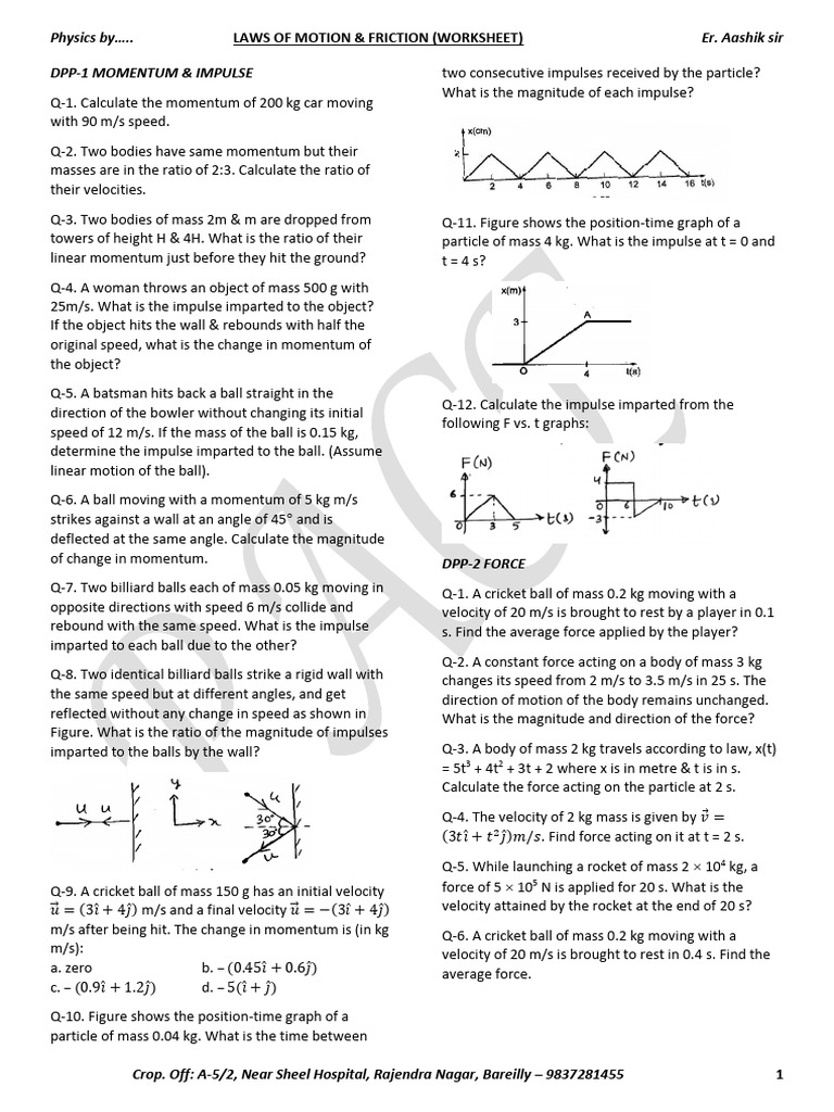 Laws of Motion - Worksheet For Pace | PDF | Force | Momentum