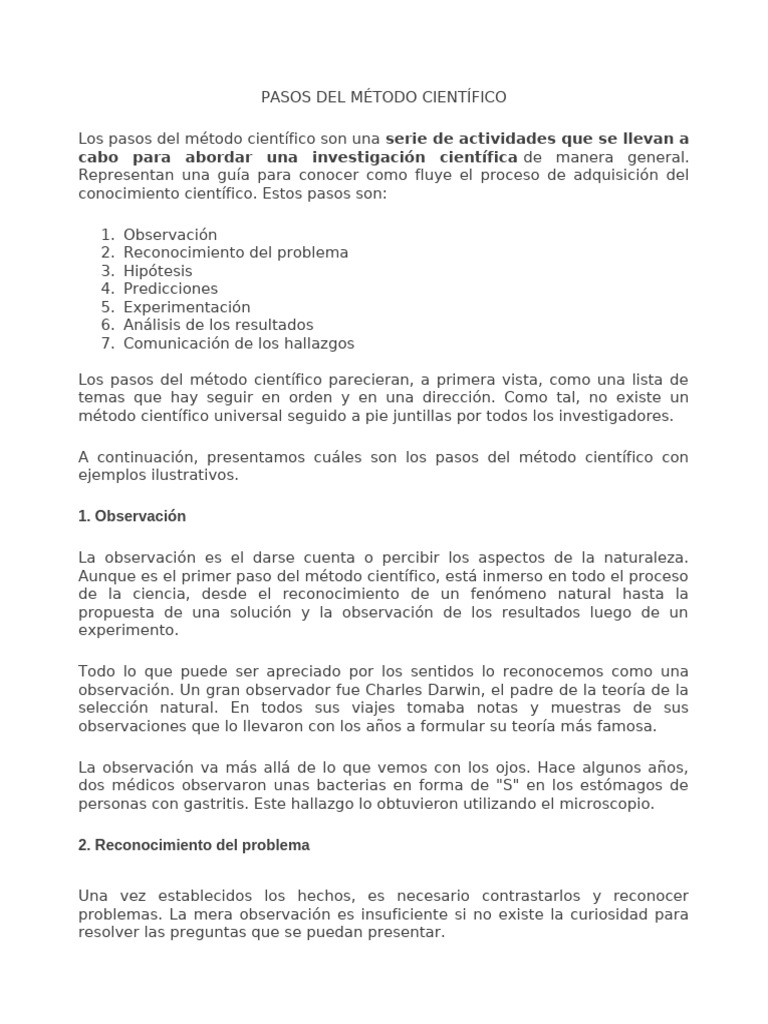 Pasos del Método Científico Explicados | PDF | Hipótesis | Experimentar