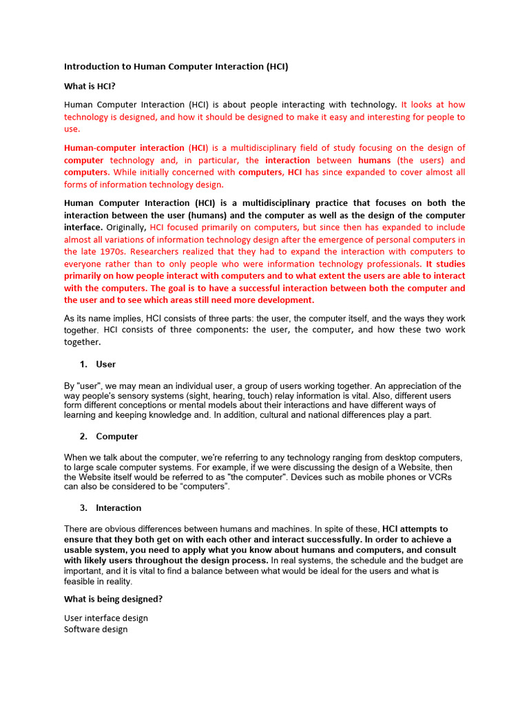 Introduction To Human Computer Interaction (HCI) | PDF | Human–Computer Interaction | Usability
