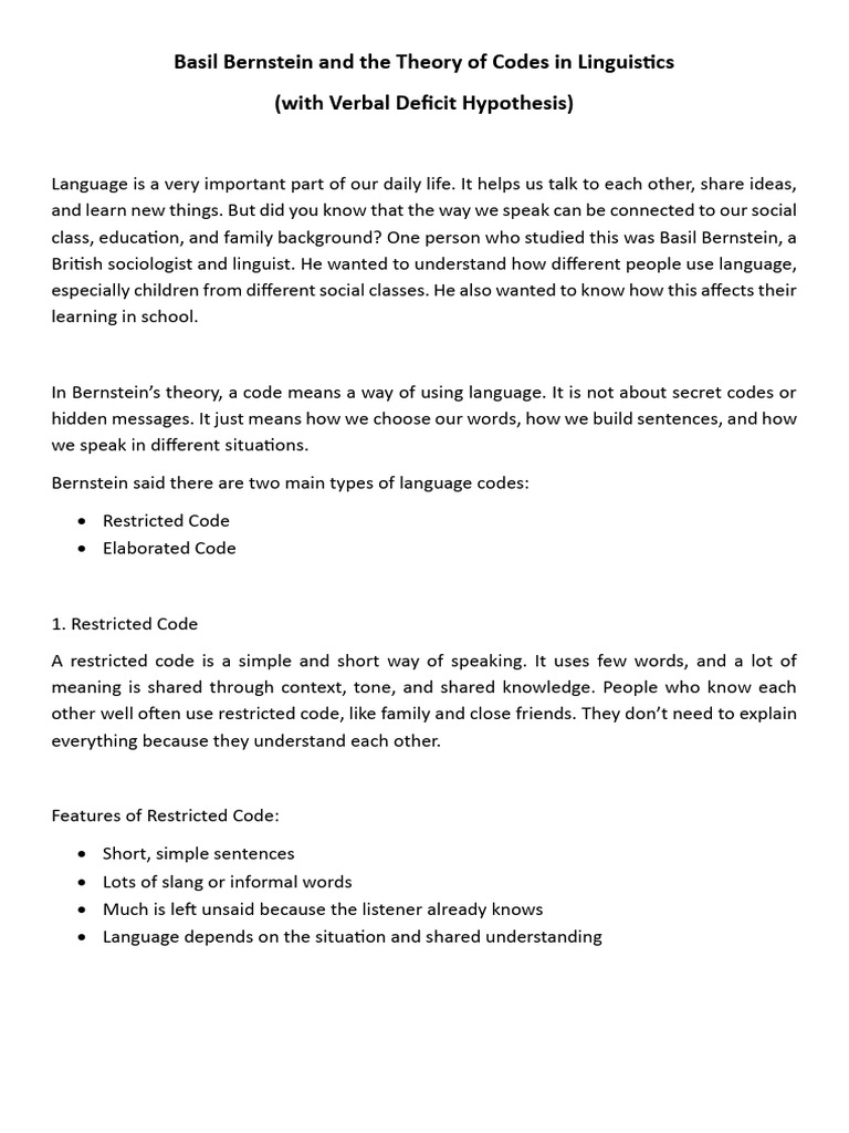Basil Bernstein and The Theory of Codes in Linguistics | PDF ...