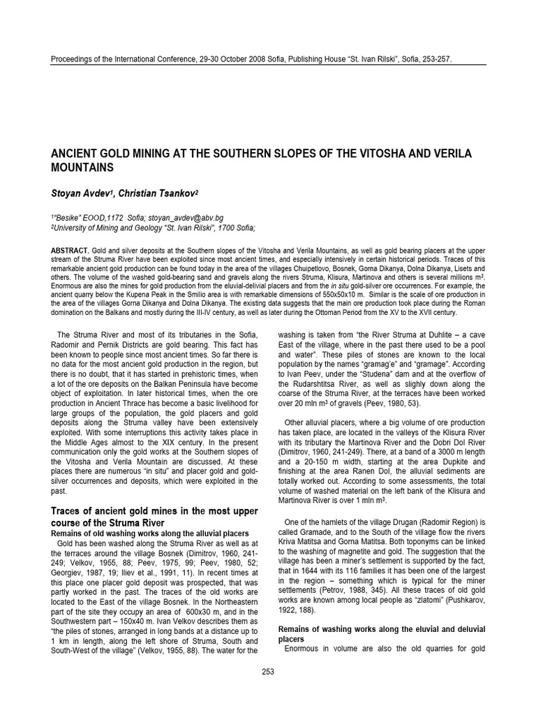 Ancient Gold Mining at The Southern Slopes of The Vitosha and Verila ...