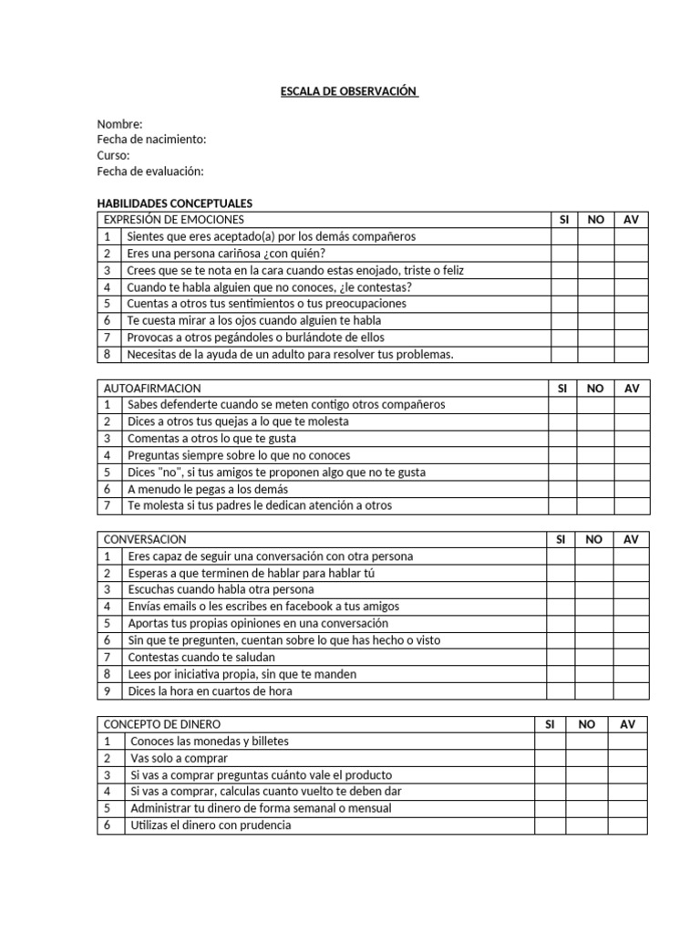 Escala de Observación de Habilidades Sociales | PDF