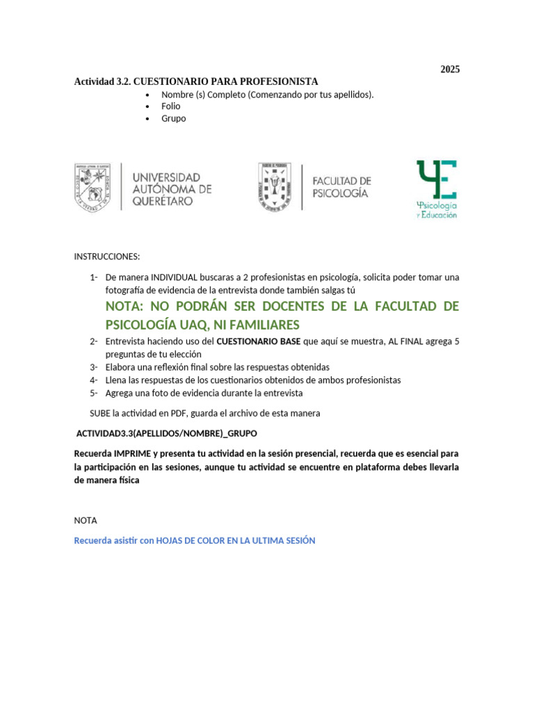 Actividad 3.3 Cuest - Profesional 2025 | PDF