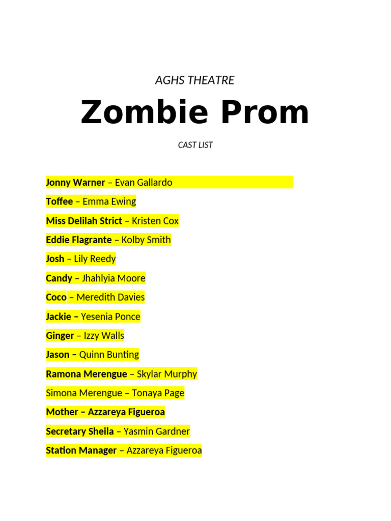 Zombie Prom Cast | PDF