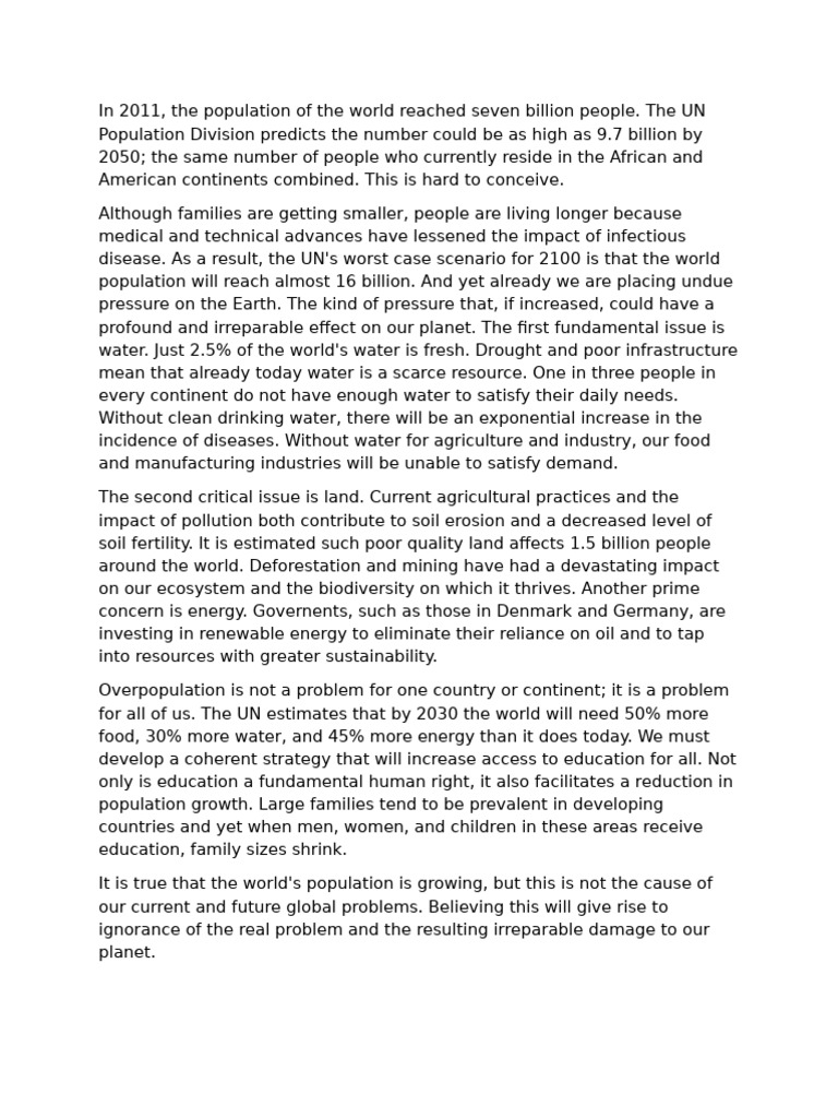 Overpopulation - Shortened Text | PDF | Human Overpopulation | Water