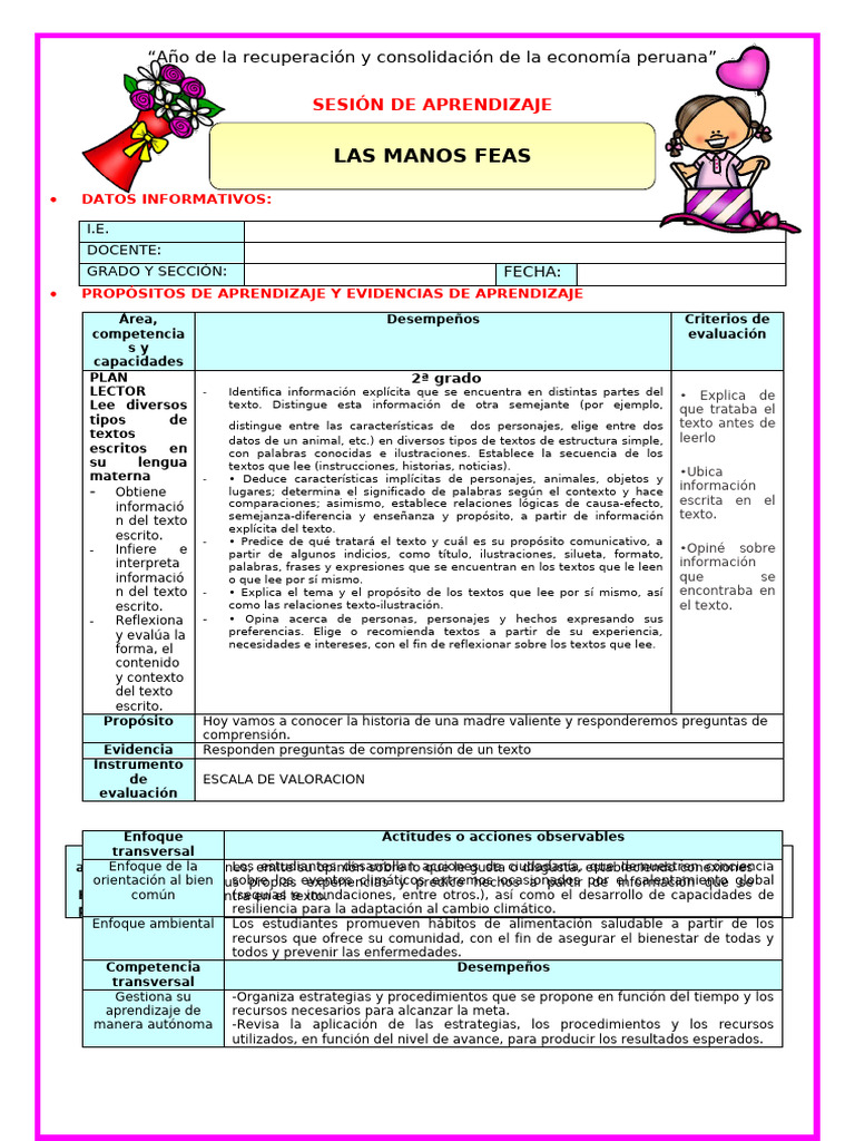 2º U2 S3 Sesion D4 Plan Lector Las Manos Feas Nuevo Numero 983101047 ...