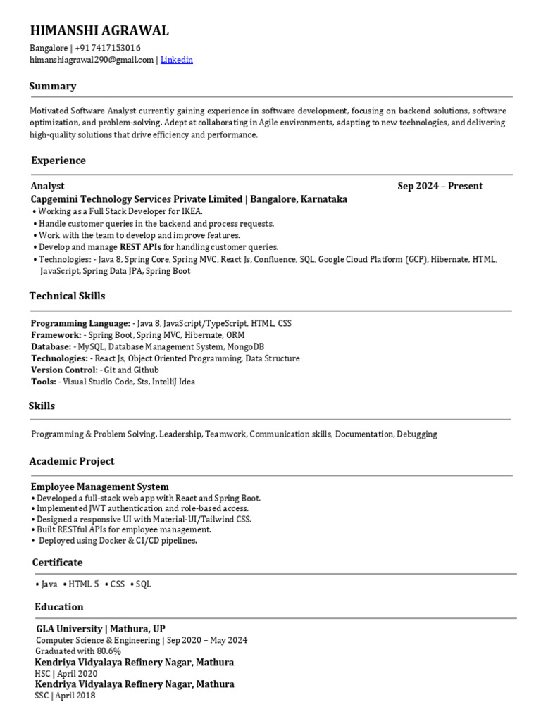 Himanshi Agrawal Full Stack Resume | PDF