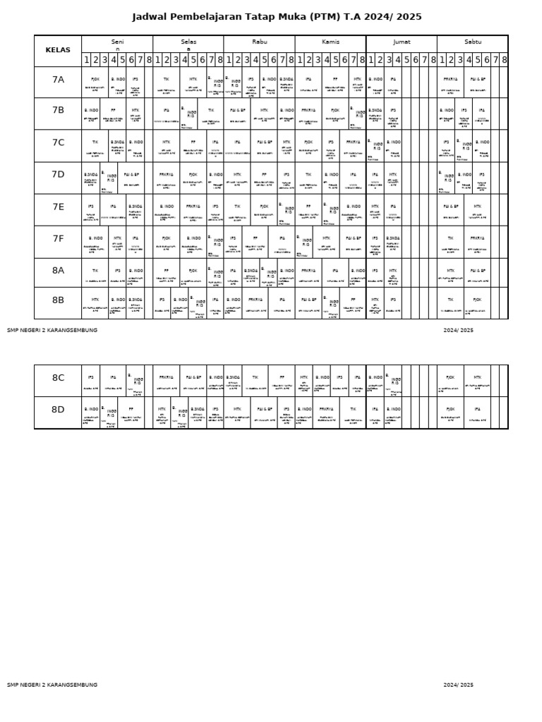 JADWAL KELAS (1) | PDF