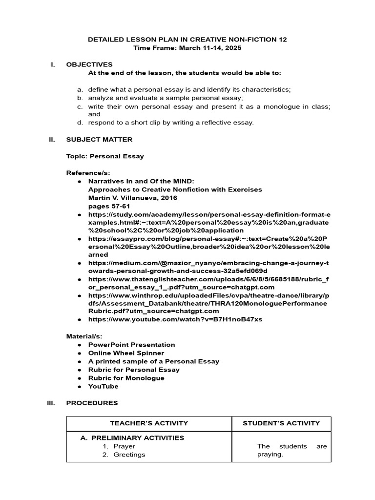 DLP ON GRADE 12 - FINAL | PDF | Essays | Experience