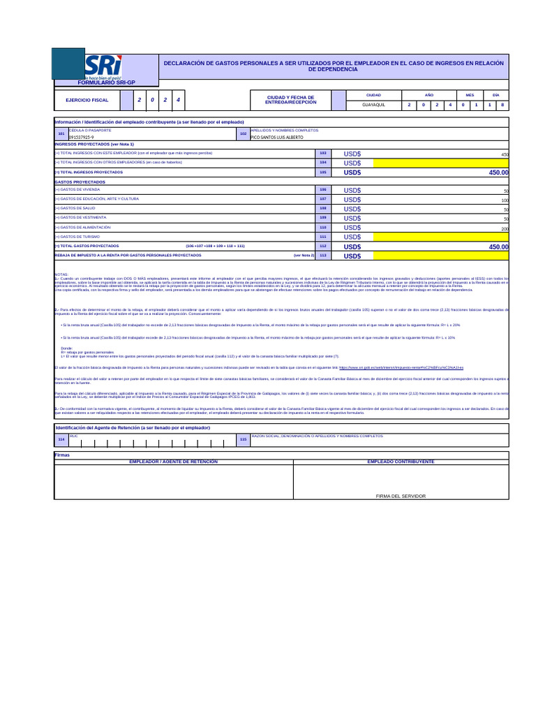 Formulario SRI-GP 2024 | PDF | Impuesto sobre la renta | Impuestos