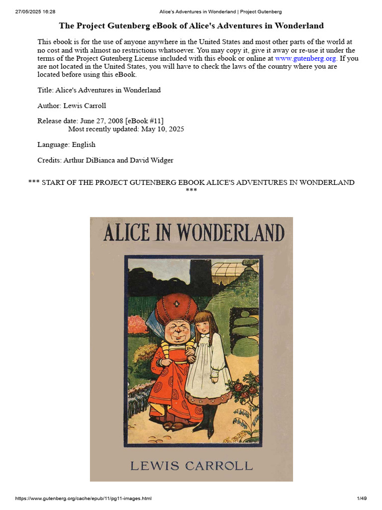 Alice's Adventures in Wonderland | PDF | Alice (Alice's Adventures In Wonderland) | Alice's ...