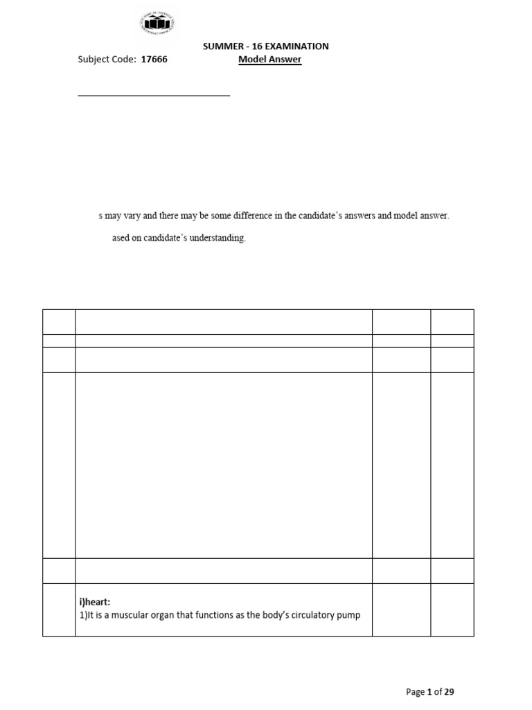 2016 Summer Model Answer Paper1 | PDF | Exhalation | Heart