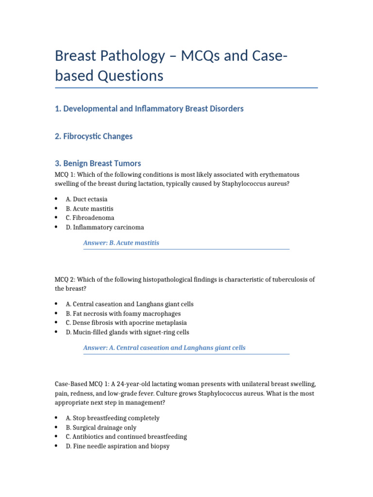 Breast Pathology MCQs and Cases | PDF | Breast Cancer | Secondary ...