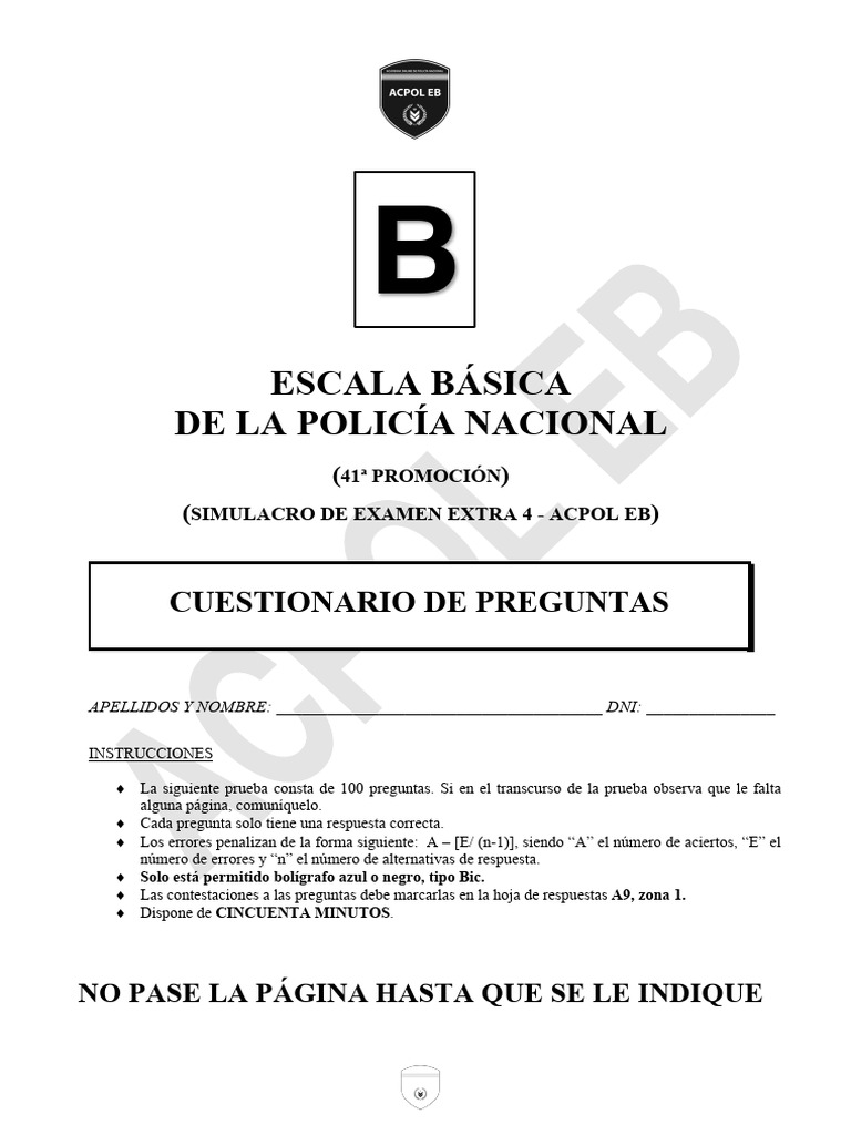 Simulacro Extra 4 - Preguntas Acpol Eb | PDF | Policía | Cartucho ...