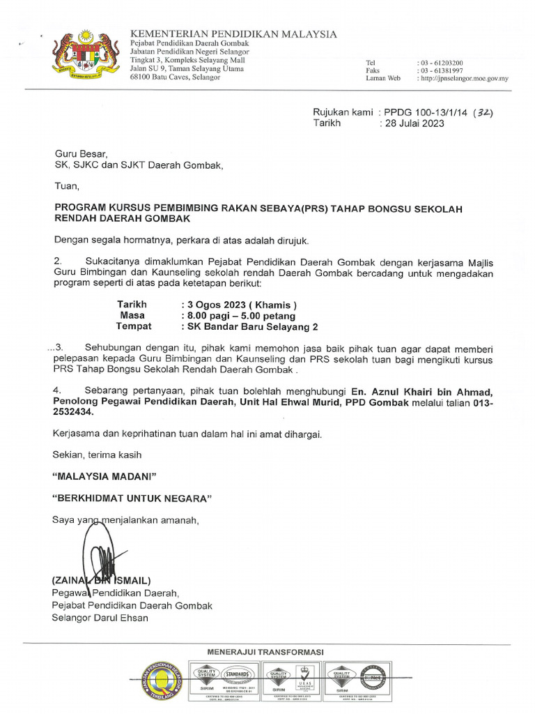 Program Kursus Pembimbing Rakan Sebaya PRS Tahap Bongsu Sekolah | PDF