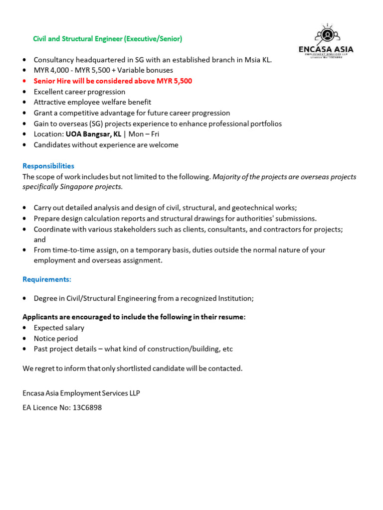 JD - Civil & Structural Engineer (KL) | PDF