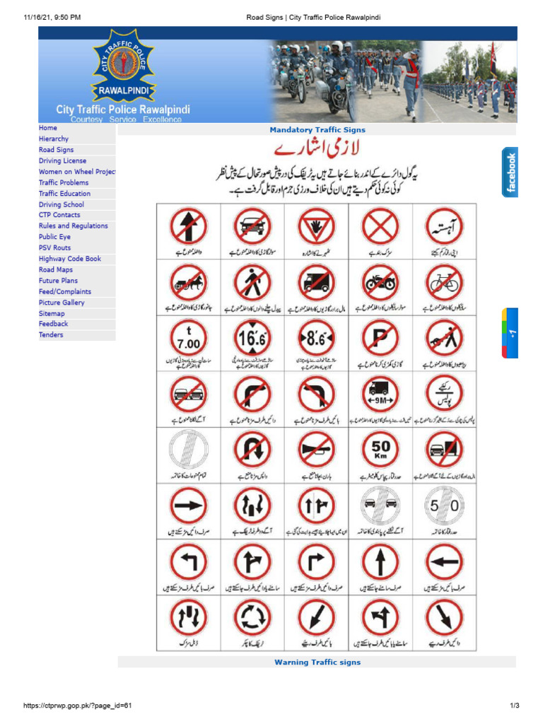 Road Signs - City Traffic Police Rawalpindi | PDF