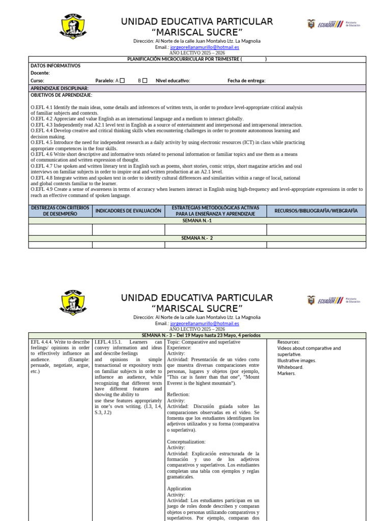 Matriz Microcurricular 10mo Ingles 2025 2026 | PDF | Grammar | Linguistics