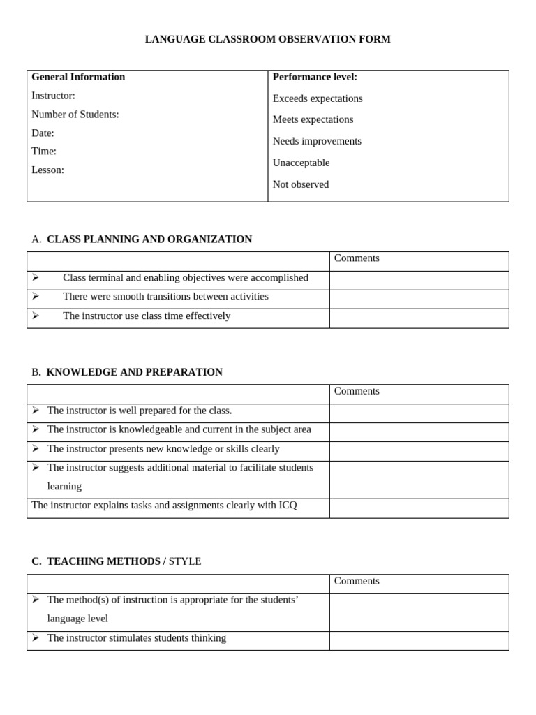 Sample Observation Form. Version 1 | PDF