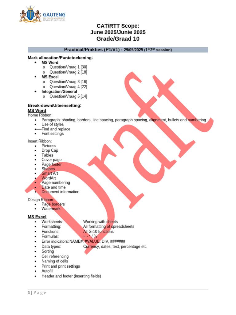 Gr10 CAT - RTT ScopeDraft | PDF | Spreadsheet | Computer Network
