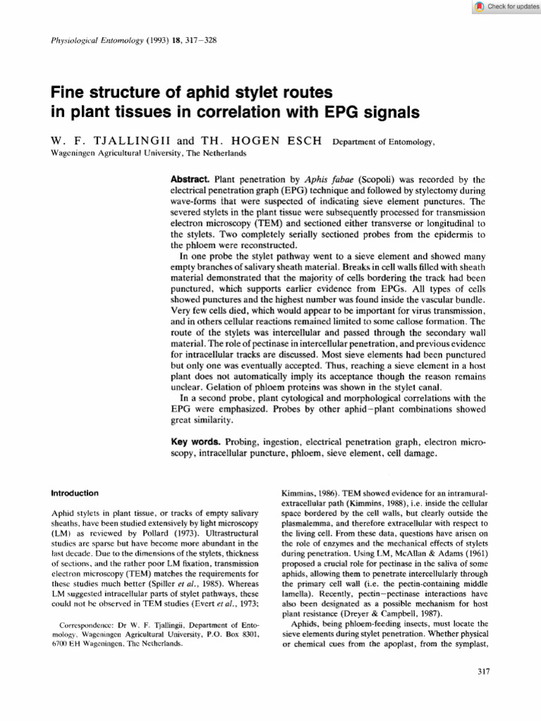Physiological Entomology - September 1993 - TJALLINGII - Fine Structure ...