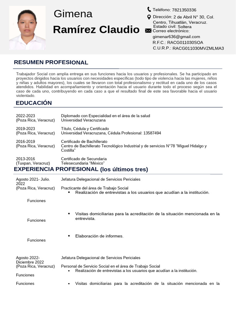 Curriculum Vitae Gimena | PDF | Trabajo Social | Informática