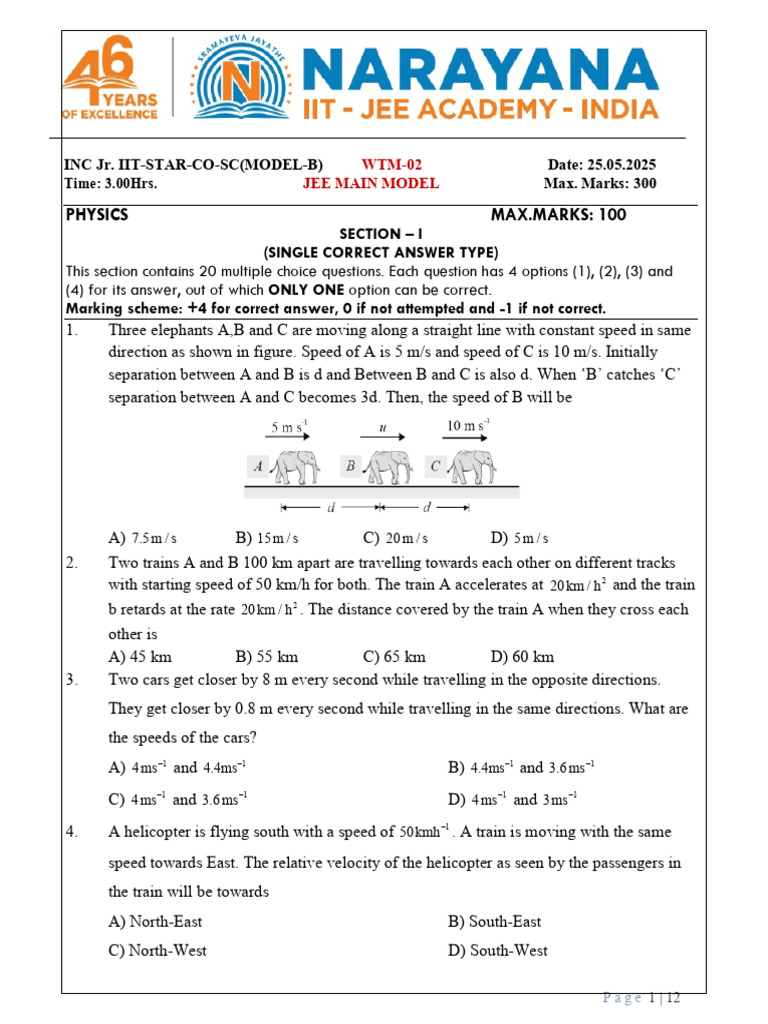 25 05 2025 Inc - JR Iit Star Co SC (Model B) Jee Main WTM 2 QP Final | PDF | Intermolecular ...