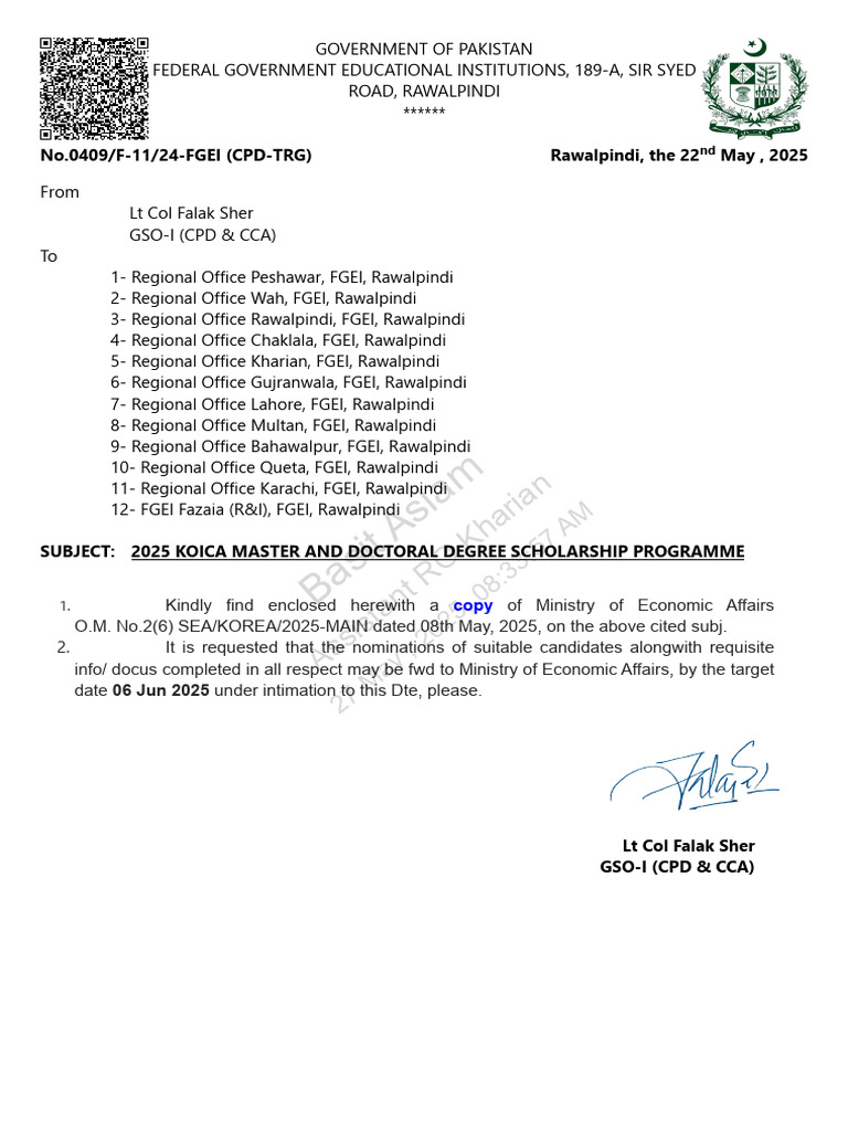2025 KOICA Master and Doctoral Degree Scholarship Programme - Dte LTR | PDF