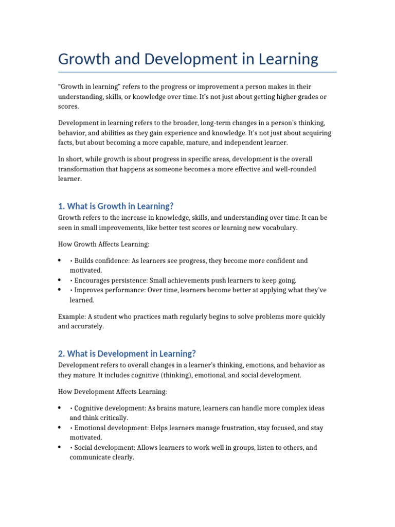 Growth and Development in Learning | PDF | Learning | Adolescence