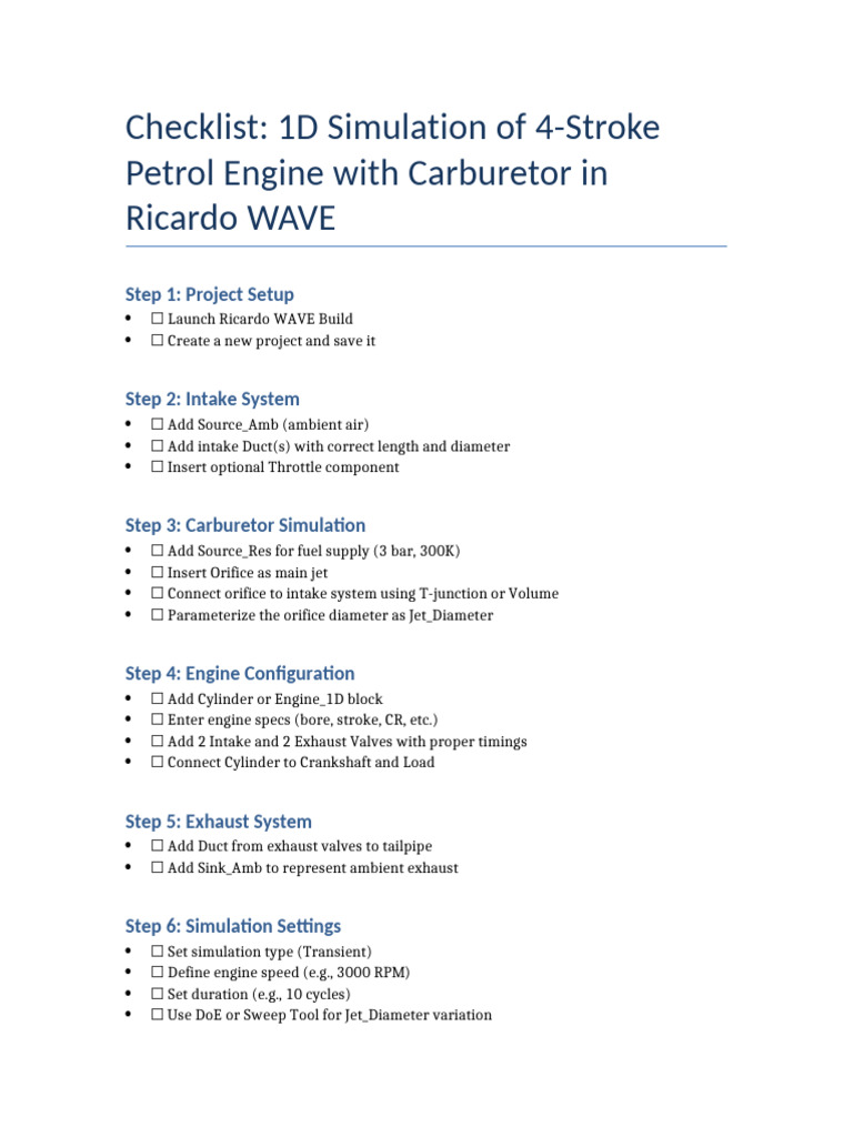 4-Stroke Engine Simulation Checklist | PDF