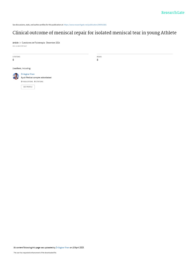 Clinical Outcome of Meniscal Repair For Isolated Meniscal Tear in Young ...