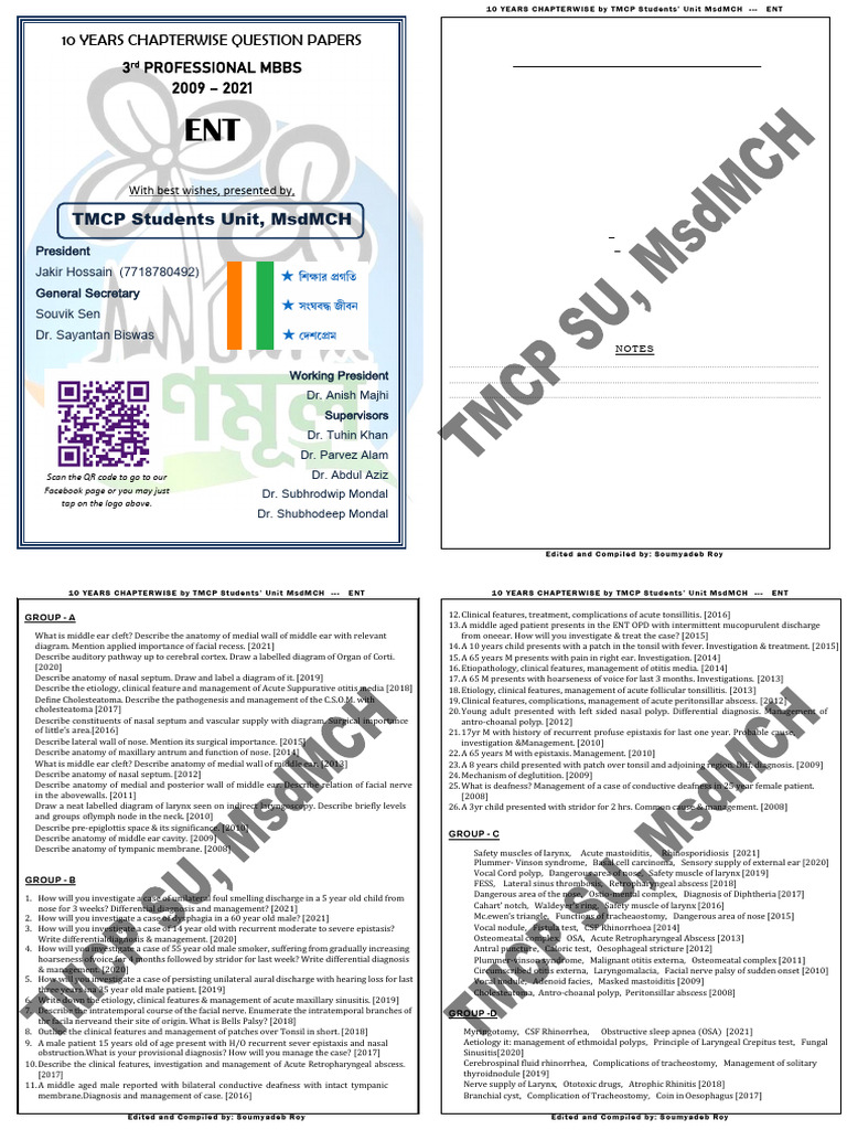 Updated 10 Yrs Chapterwise ENT by TMCPSU MSDMCH | PDF | Human Nose | Ear