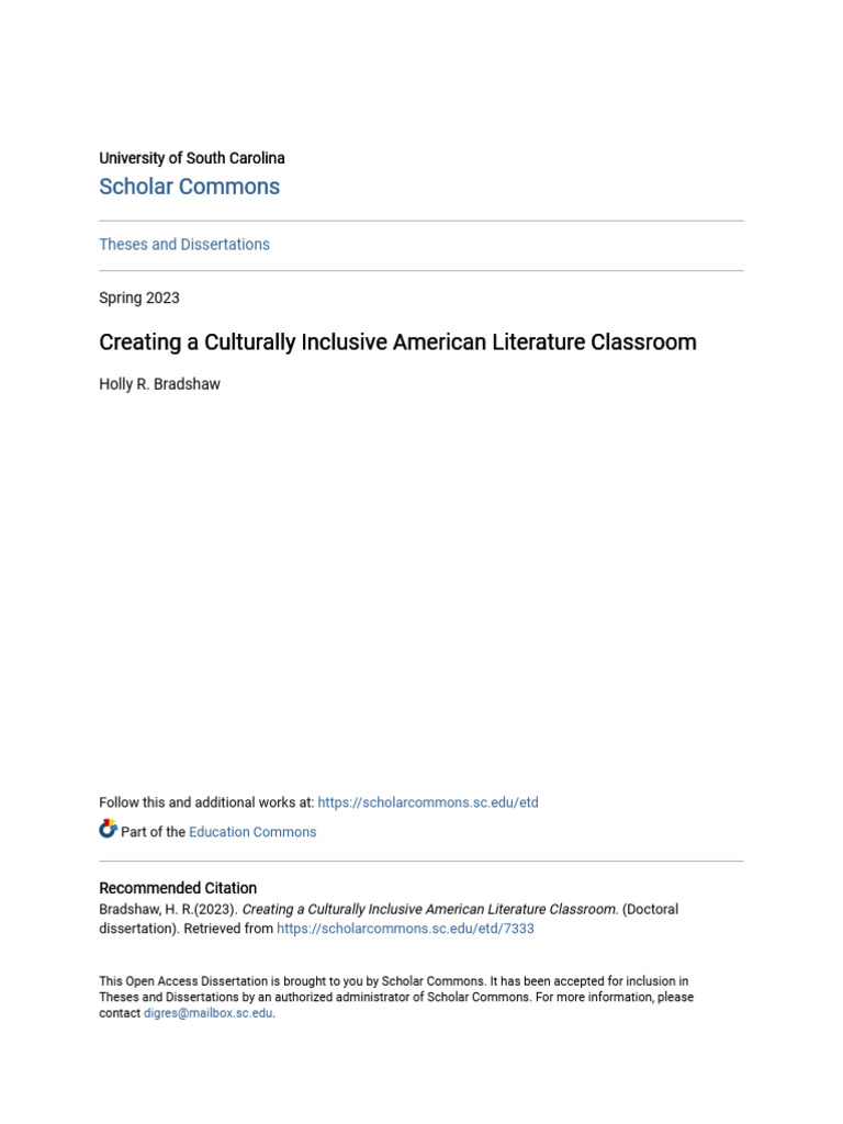 Creating a Culturally Inclusive American Literature Classroom | PDF ...