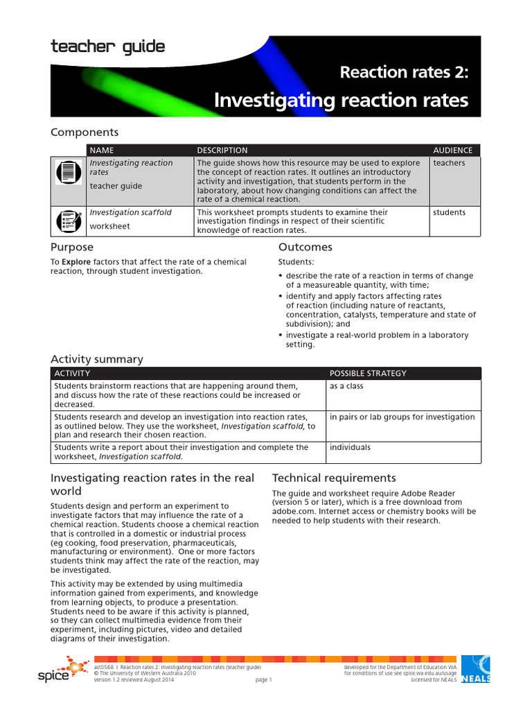 Teacher Guide - Investigating Reaction Rates | PDF | Reaction Rate ...