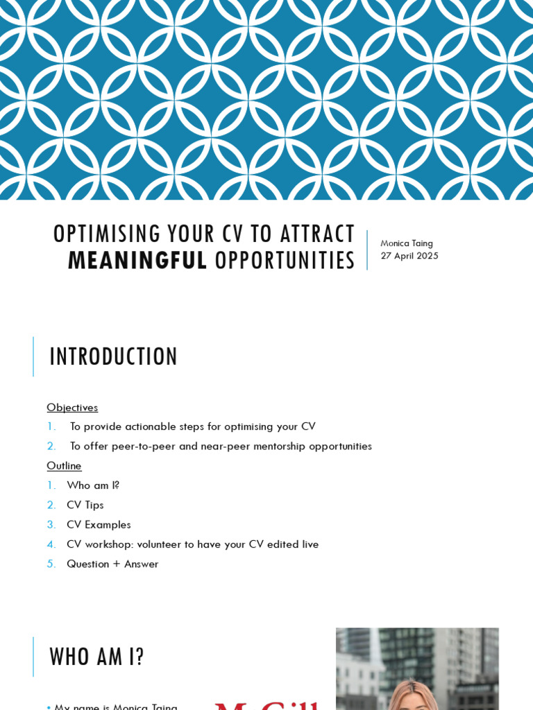 Monicas Optimising CV Talk 27 April 2025 | PDF