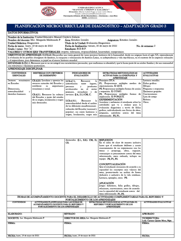 ADAPTACIÓN GRADO 3 DE DIAGNÓSTICO EESS BOBADILLA 9NO A 2025 | PDF | Evaluación | Aprendizaje