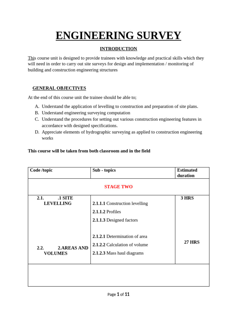 Engineering Survey Course Overview | PDF | Surveying | Area