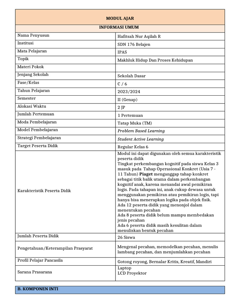 Modul Makhluk Hidup dan Proses Kehidupan | PDF