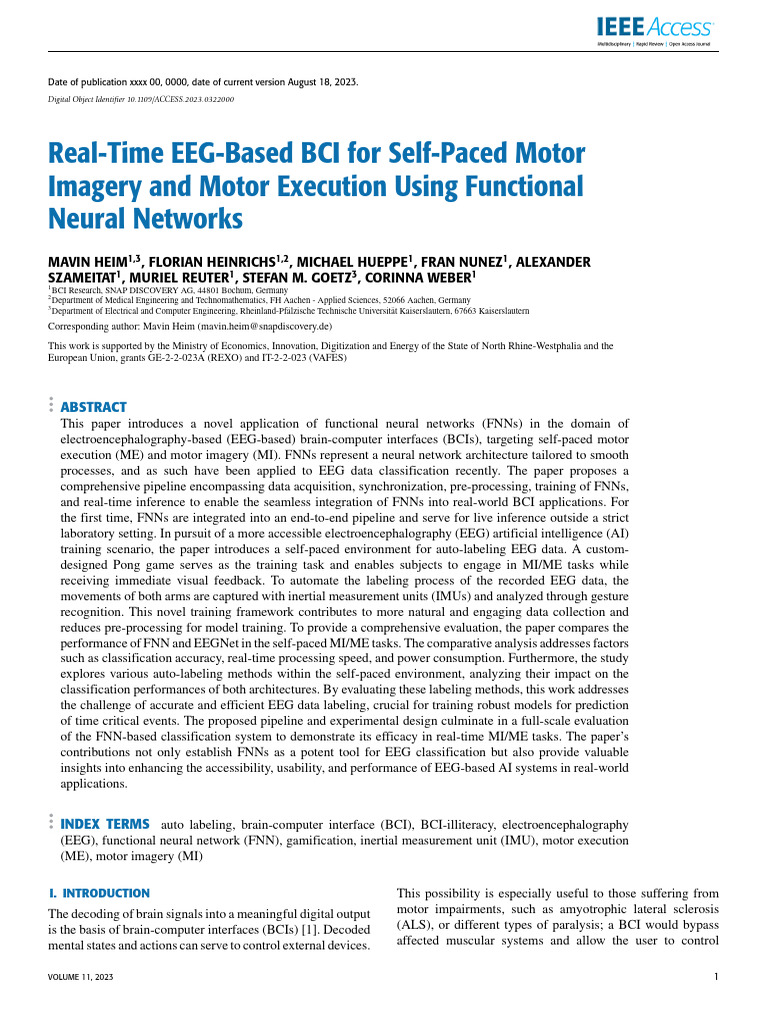 Real-Time EEG-Based BCI For Self-Paced Motor Imagery and Motor Execution Using Functional Neural ...