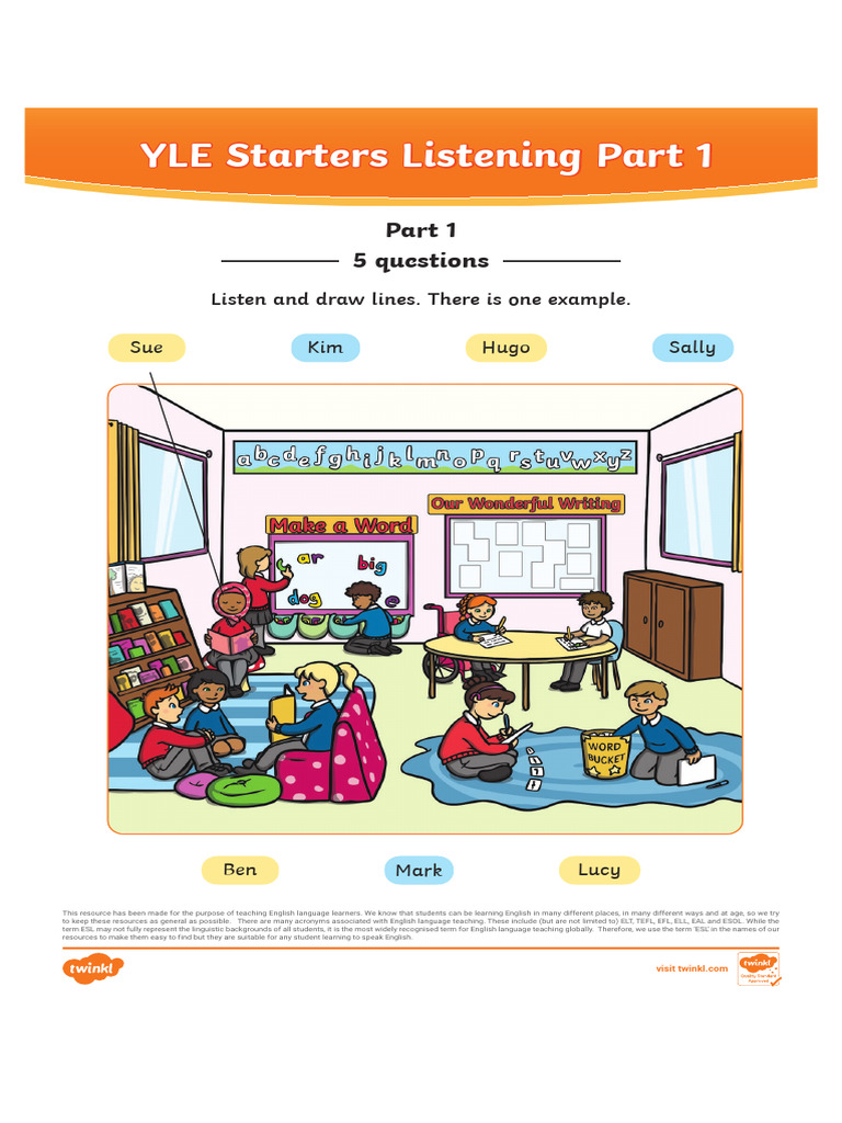 YLE Starters Listening Part 1 Worksheet (School) | PDF
