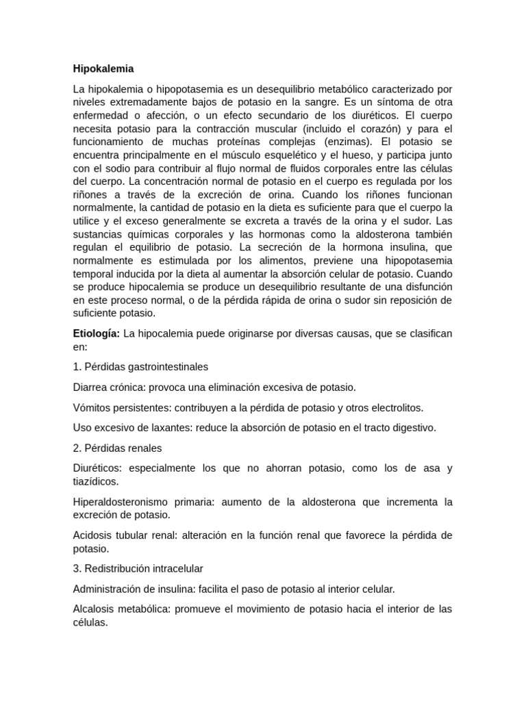 Hipokalemia: Causas y Tratamiento | PDF | Potasio | Química