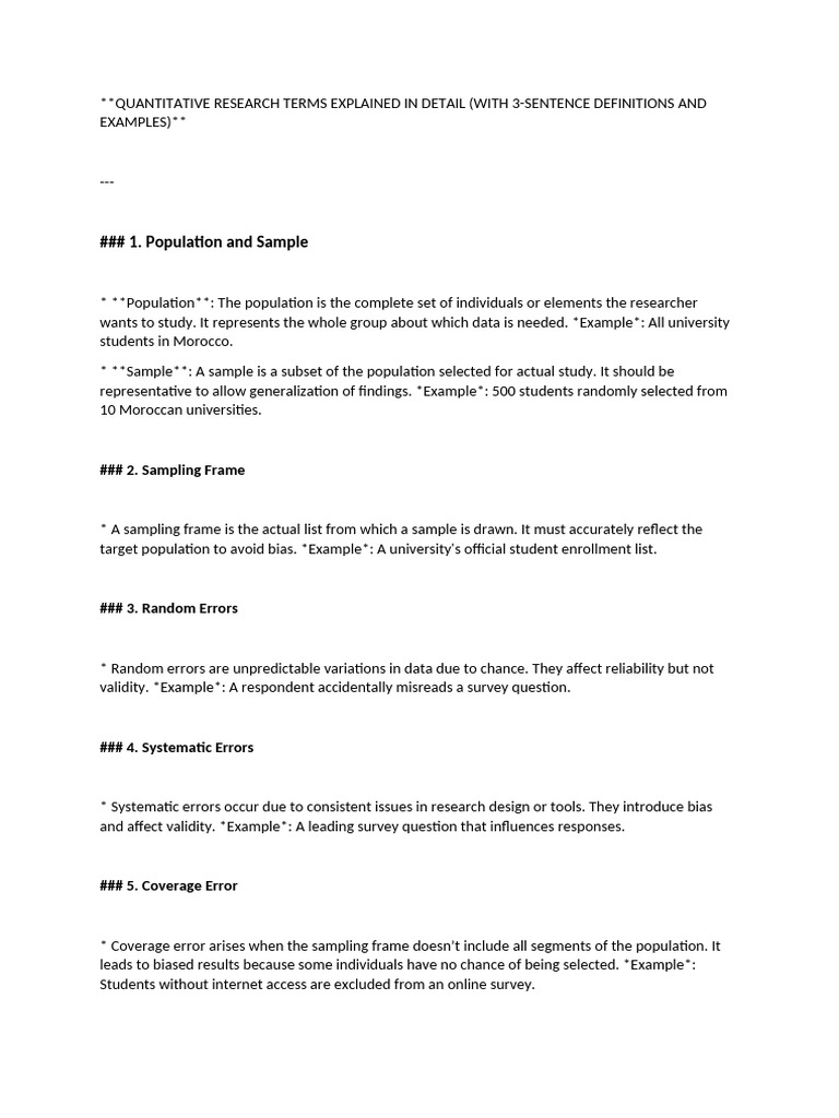 Quantitative Research Terms Explained | PDF | Sampling (Statistics ...