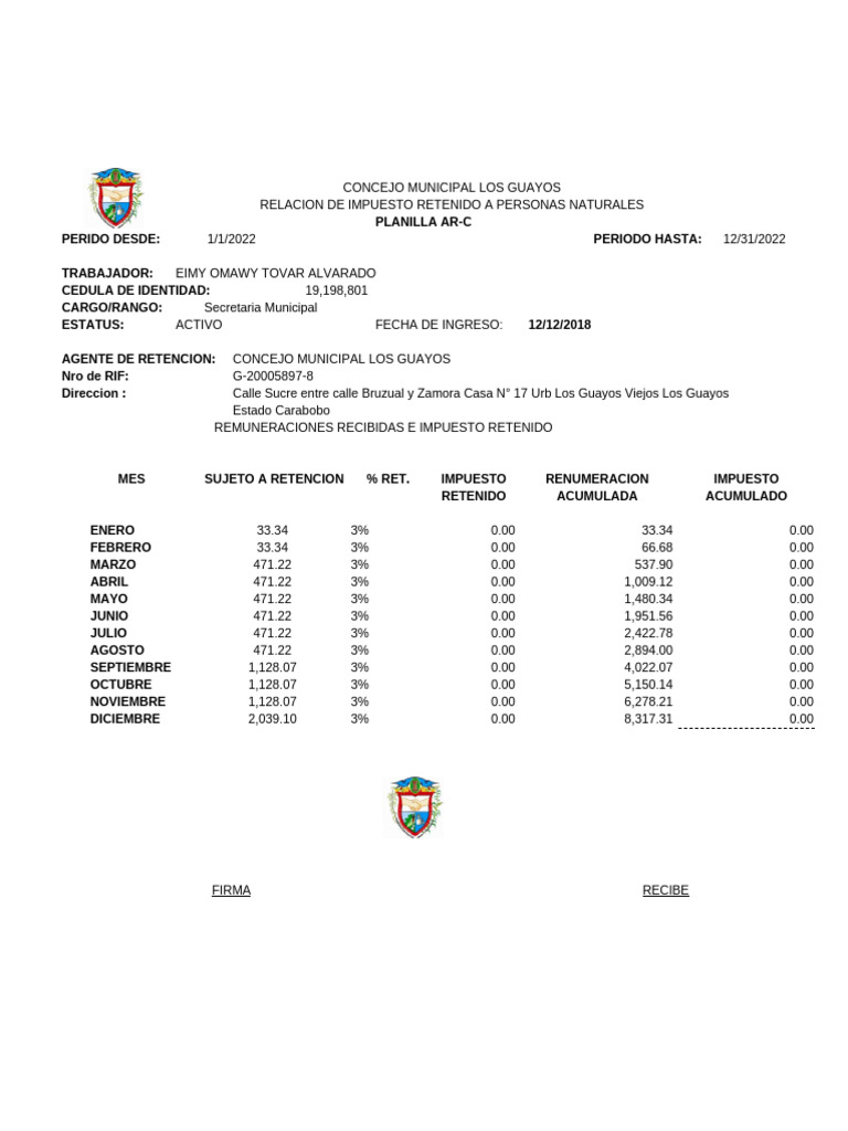 FORMATO DE ARC 2022 EMPLEADOS | PDF