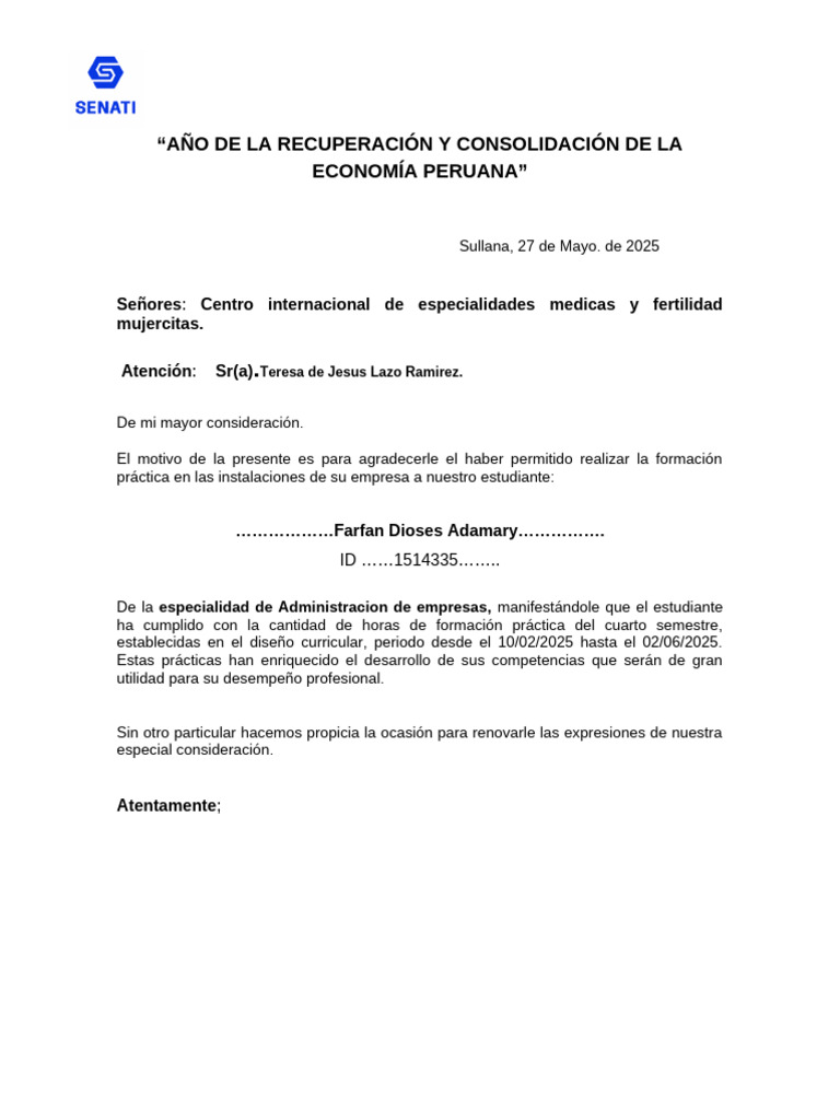 Carta de Agradecimiento Modelo Final - para Combinar | PDF